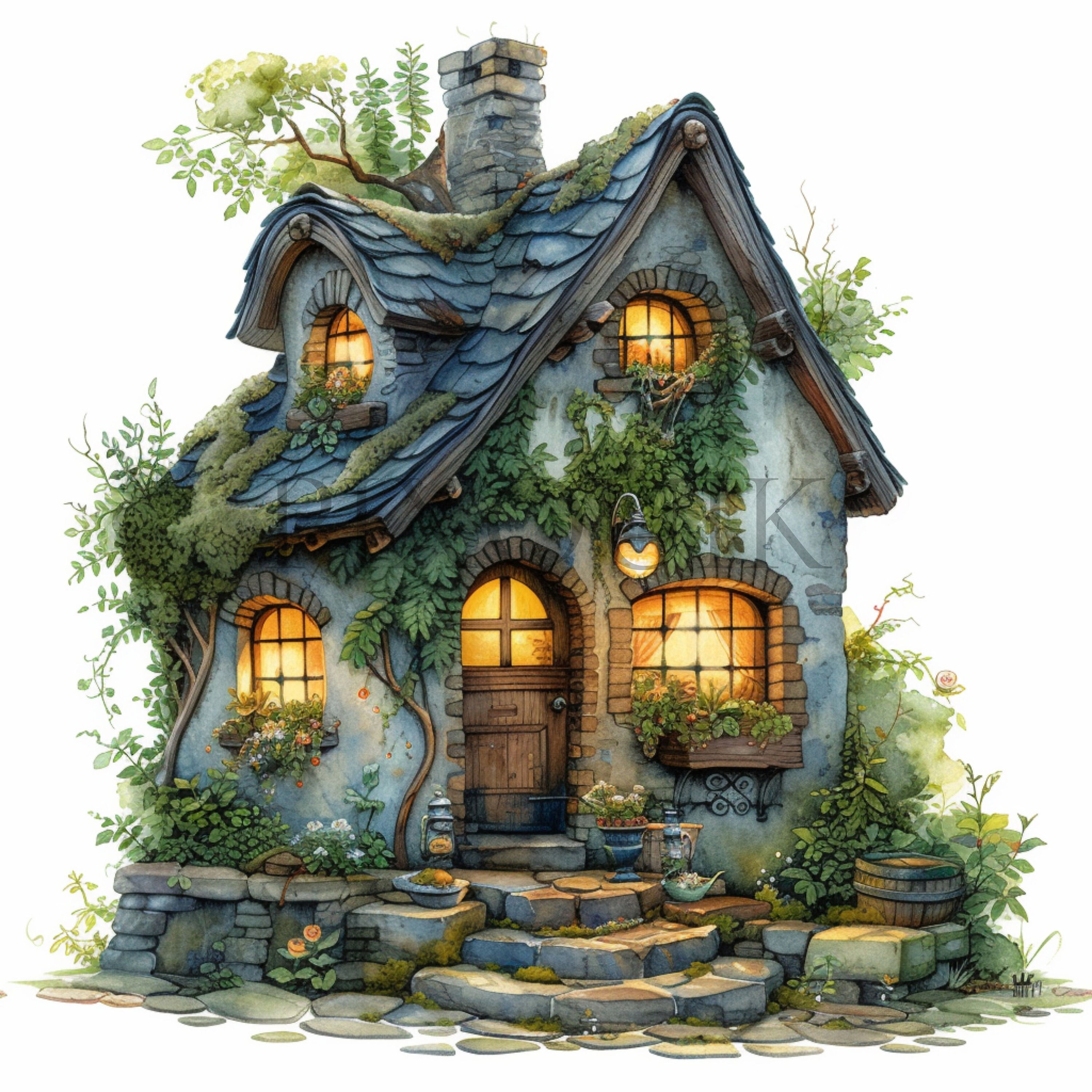 Fairy House Clipart 10 High Quality Jpgs Watercolor Fairy House Fantasy ...