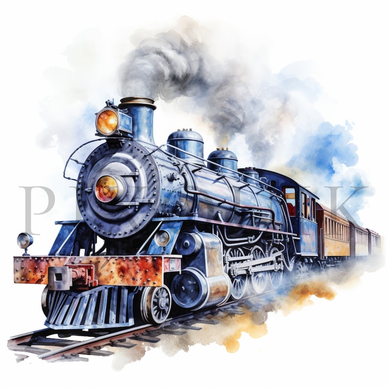 Watercolor Steam Train Clipart Train Clipart 10 High Quality Jpgs ...