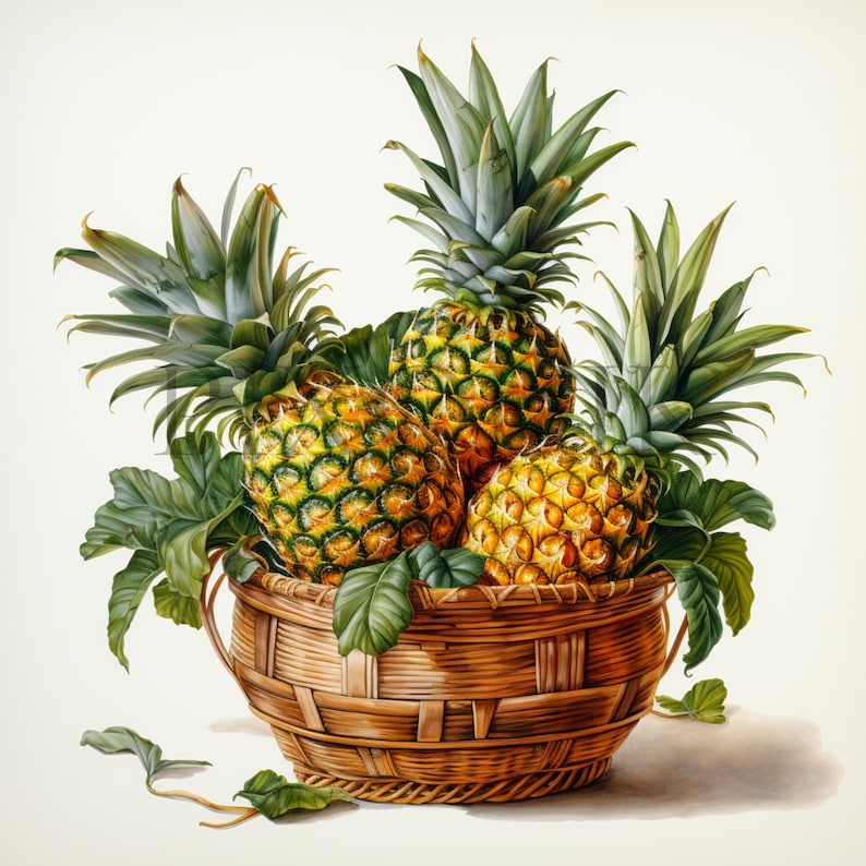 Watercolor Pineapple Basket Clipart | Fruit JPG Bundle (digital ...