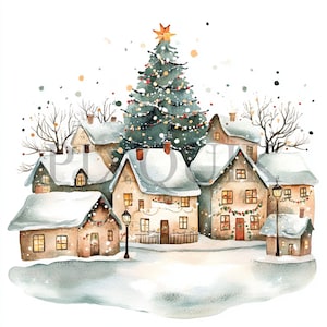 Vintage Christmas Village Clipart | 10 High Quality Jpg's and PNG ...