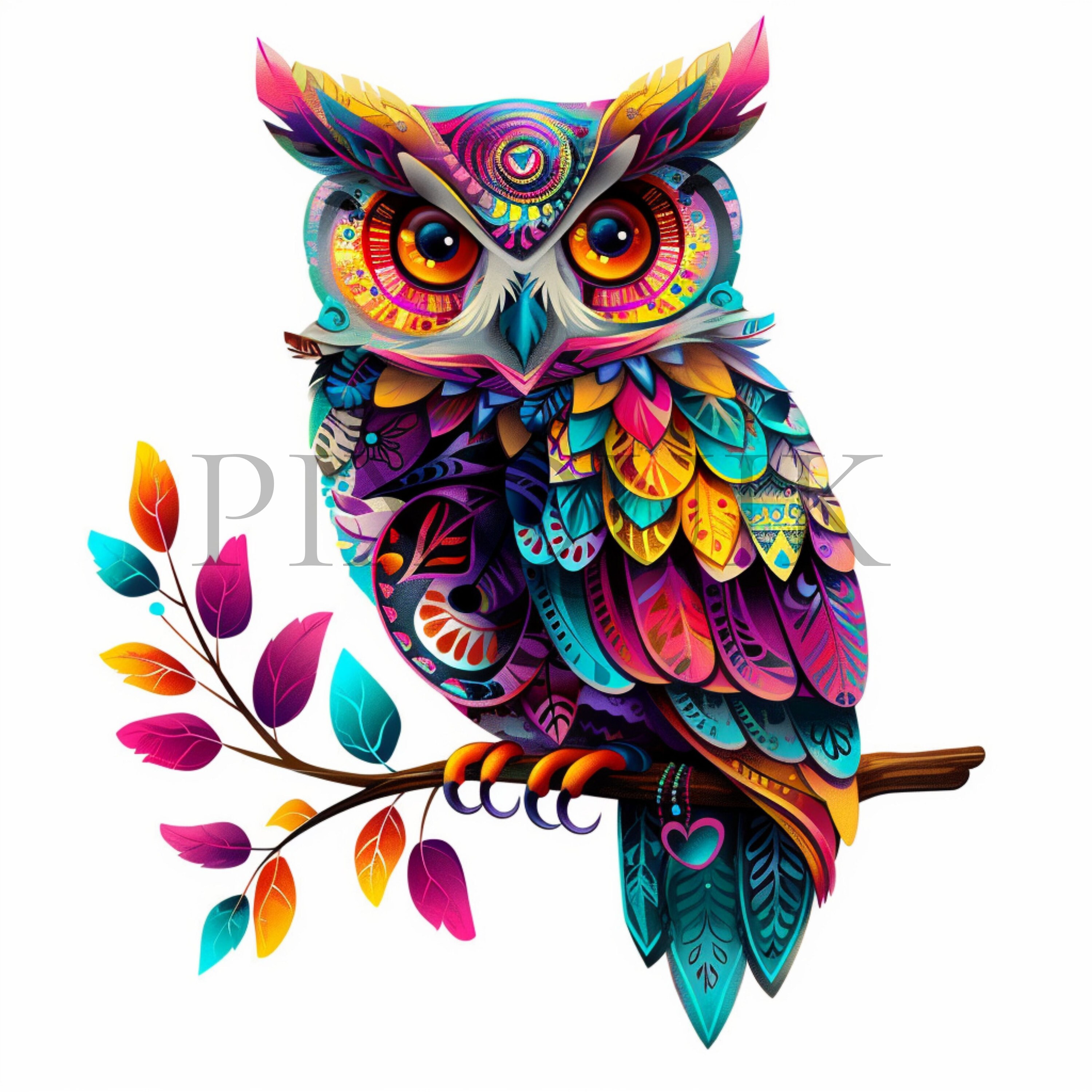 Colorful Owl Clipart | Vibrant Feathered Owl Jpgs (digital Download) - Etsy