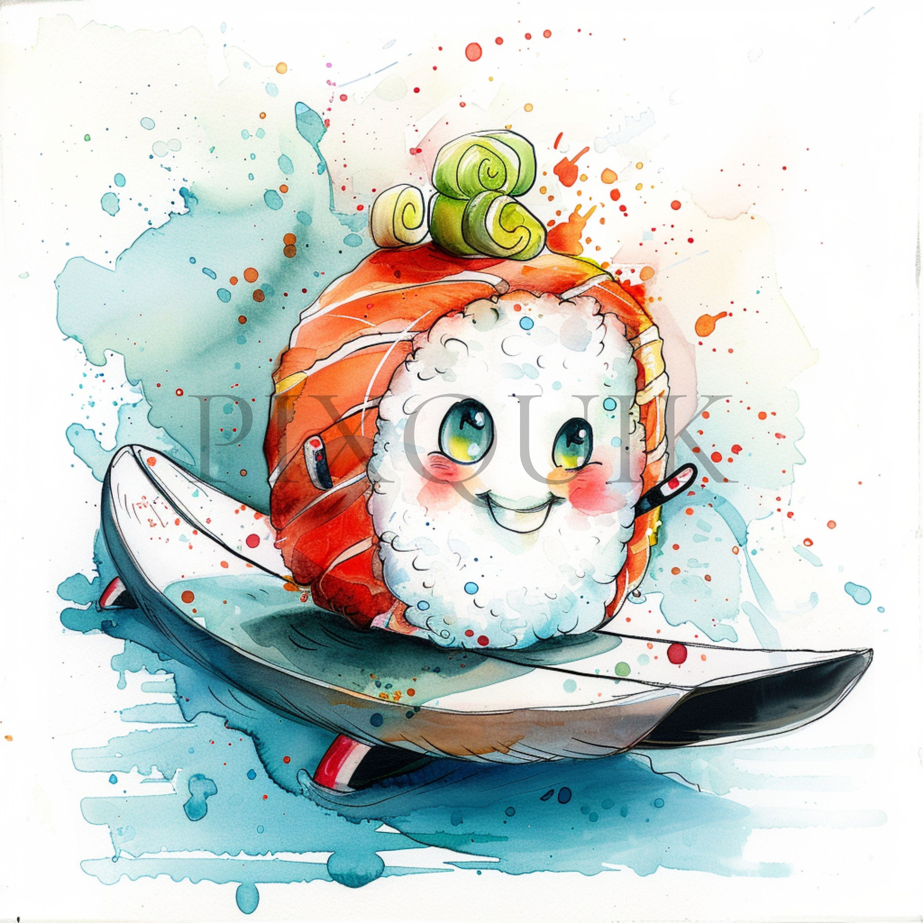 Watercolor Sushi Clipart Cartoon Sushi Watercolor Japanese Food Clipart ...