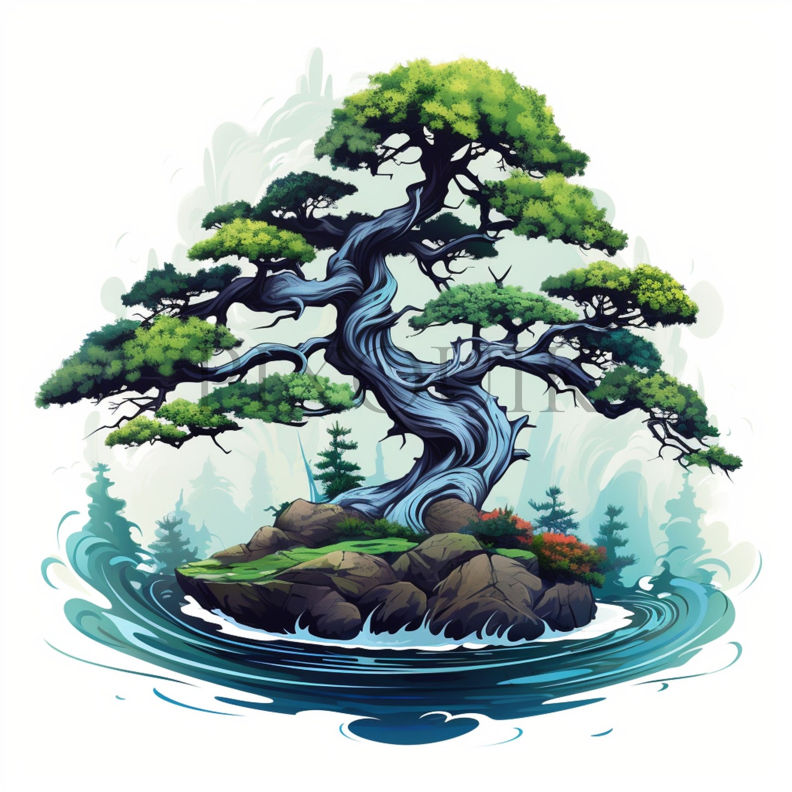 Watercolor Mountain Bonsai Tree Clipart | 10 Jpgs (digital Download) - Etsy