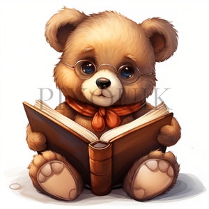 Teddy Bear Reading Clipart | High-quality Jpgs, Commercial Use (digital ...