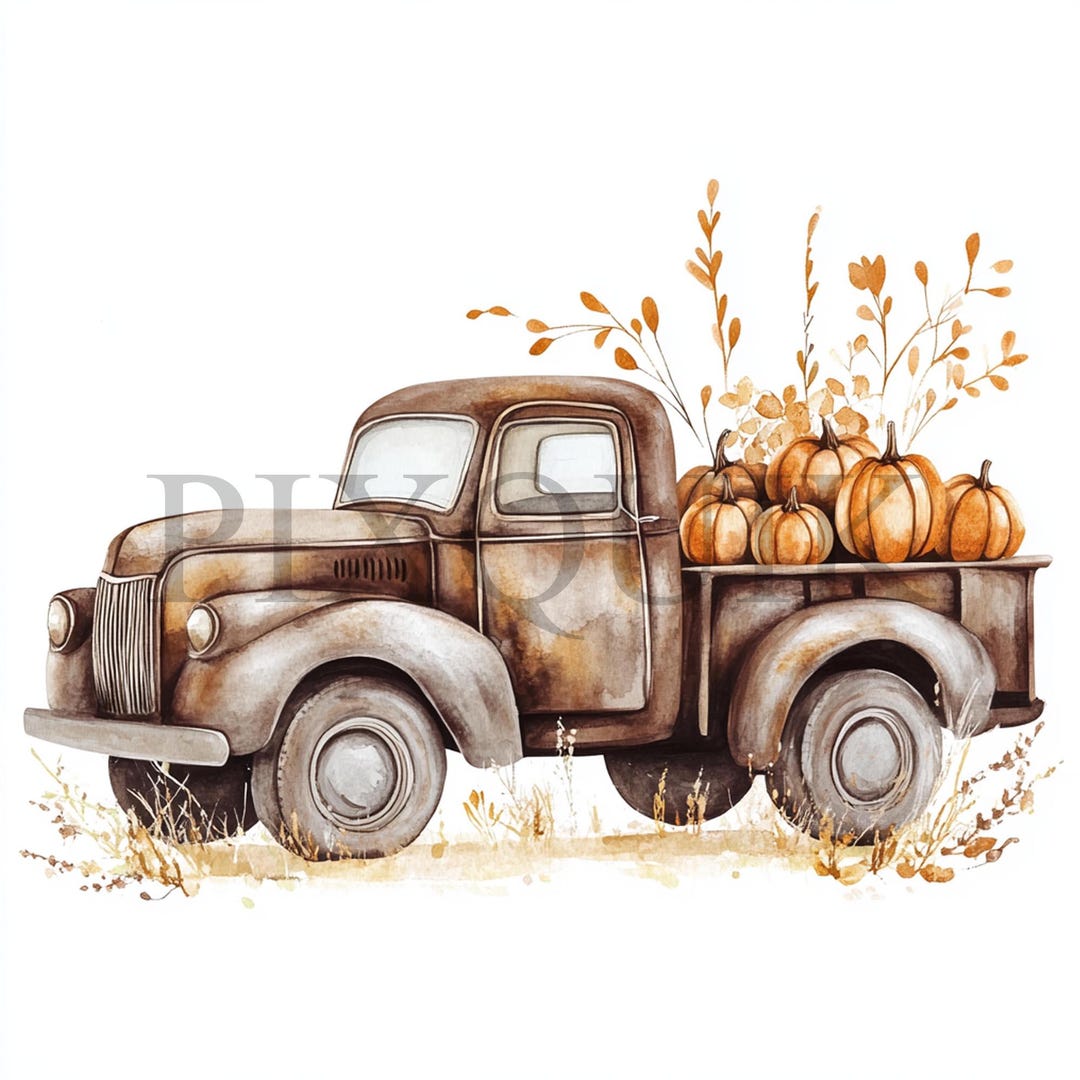 Watercolor Autumn Truck Clipart: Bohemian Fall Vehicle (JPG & PNG) - Etsy