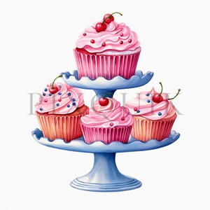 Watercolor Cupcake Stand Clipart | Bakery Art (digital Download) - Etsy