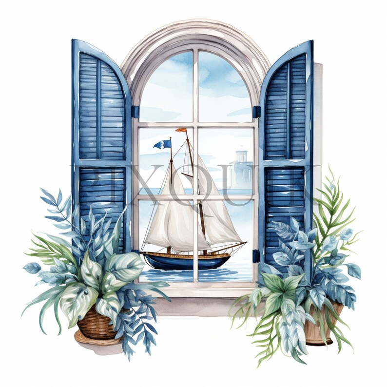 Watercolor Nautical Window Clipart 10 High Quality Jpgs Printable ...