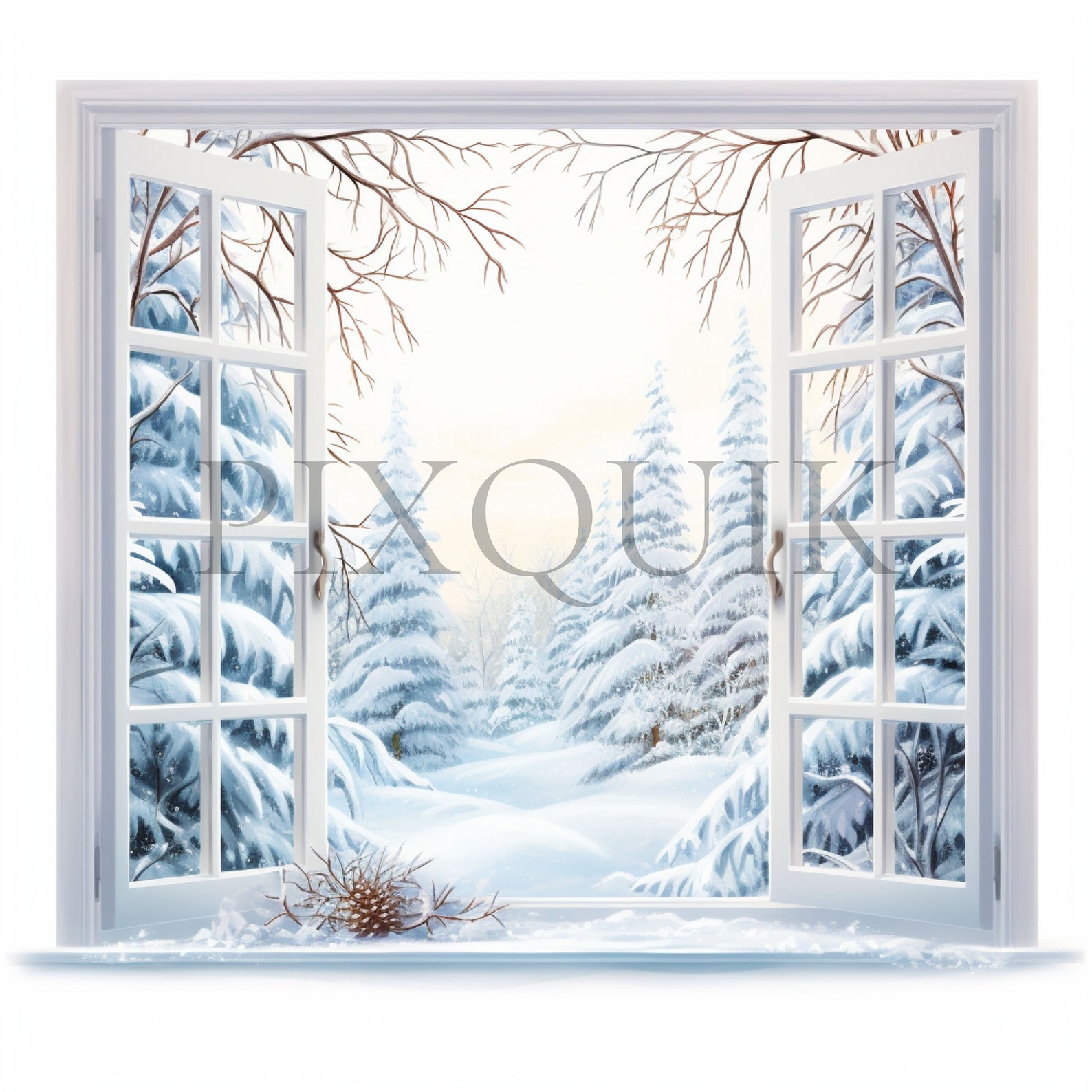 Snowy Window Clipart 10 High Quality JPG Winter Illustration Cozy ...