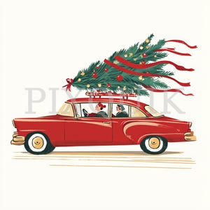 Vintage Christmas Car Holiday Retro Clipart | 10 PNG Files | Card ...