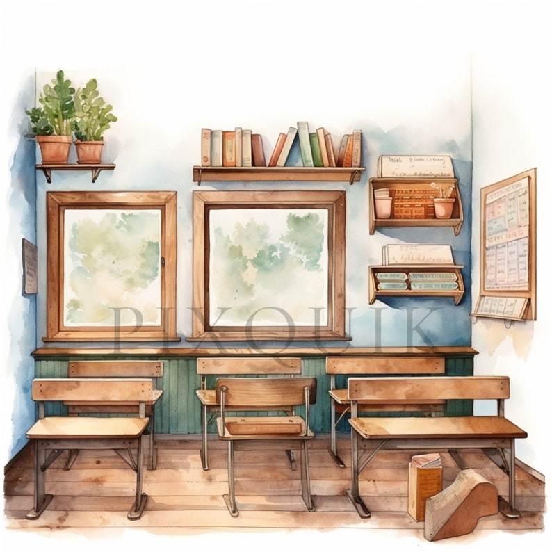 Watercolor Classroom Clipart 10 High Quality Jpgs Digital Download Back ...