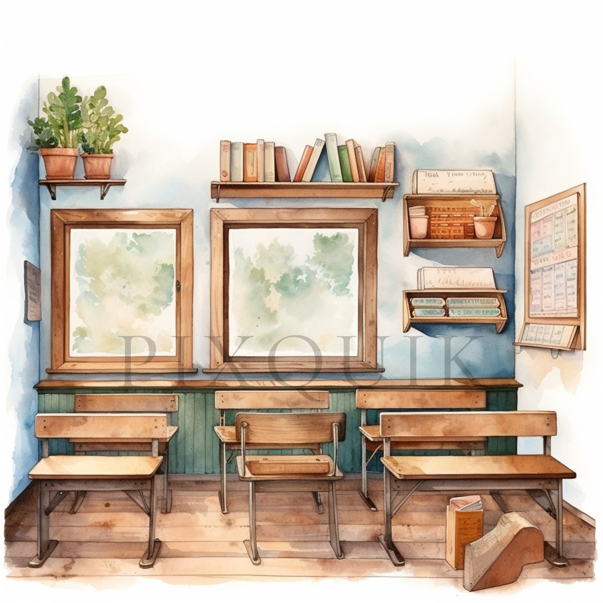 Watercolor Classroom Clipart 10 High Quality Jpgs Digital Download Back ...