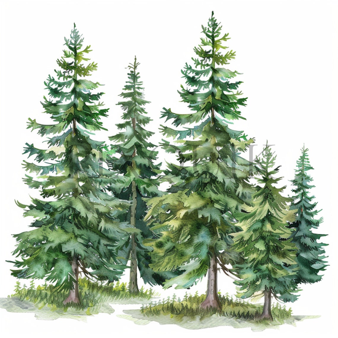 Fir Trees Clipart | 10 High Quality Jpgs | Botanical Art | Fir Tree ...