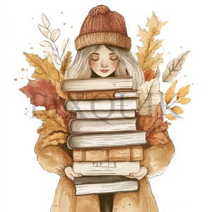 Autumn Girl Reading Book Clipart | 10 High Quality Jpg's and PNG | Boho ...