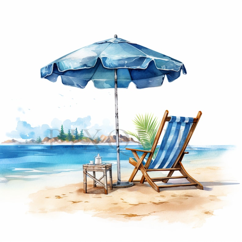 Beach Watercolor Clipart 10 High Quality Jpgs Digital Download Beach ...