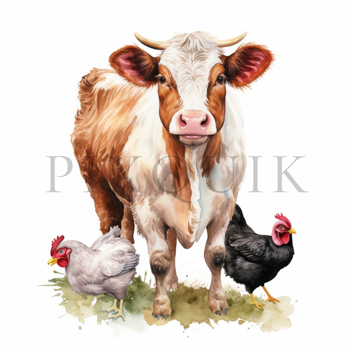 Farm Animals Clipart | Watercolor Farmyard Illustration (digital ...