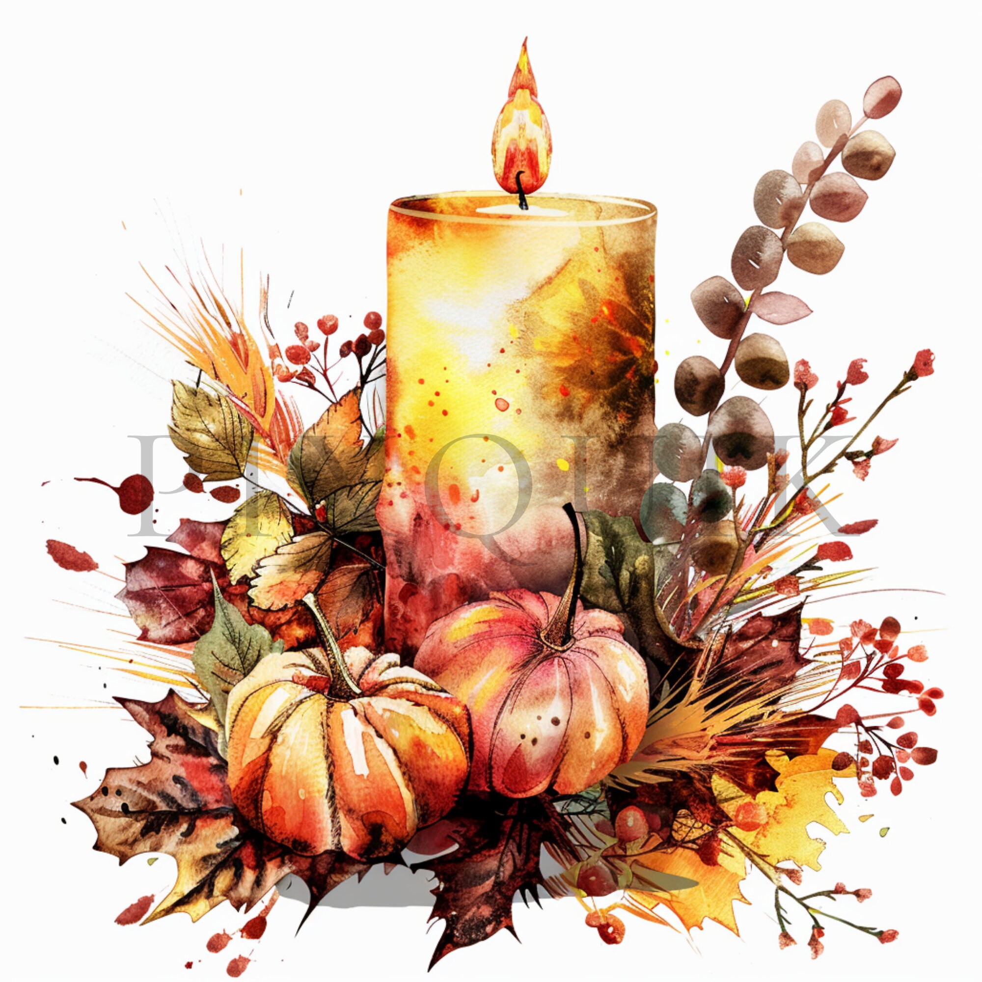 Autumn Watercolor Candle Clipart 10 High Quality Jpgs Digital Download ...