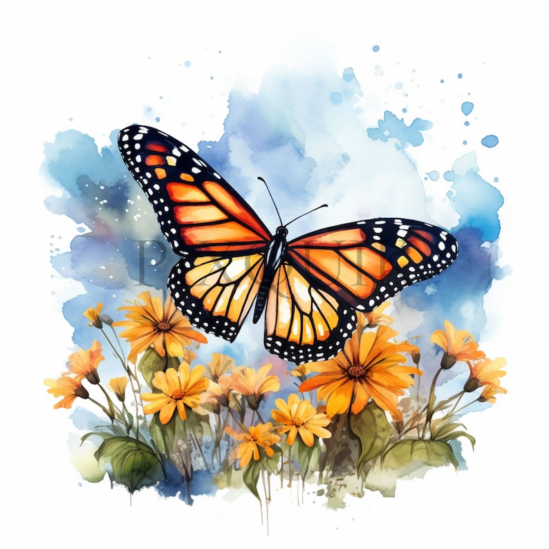 Watercolor Monarch Clipart 10 High Quality Jpgs Floral Monarch ...