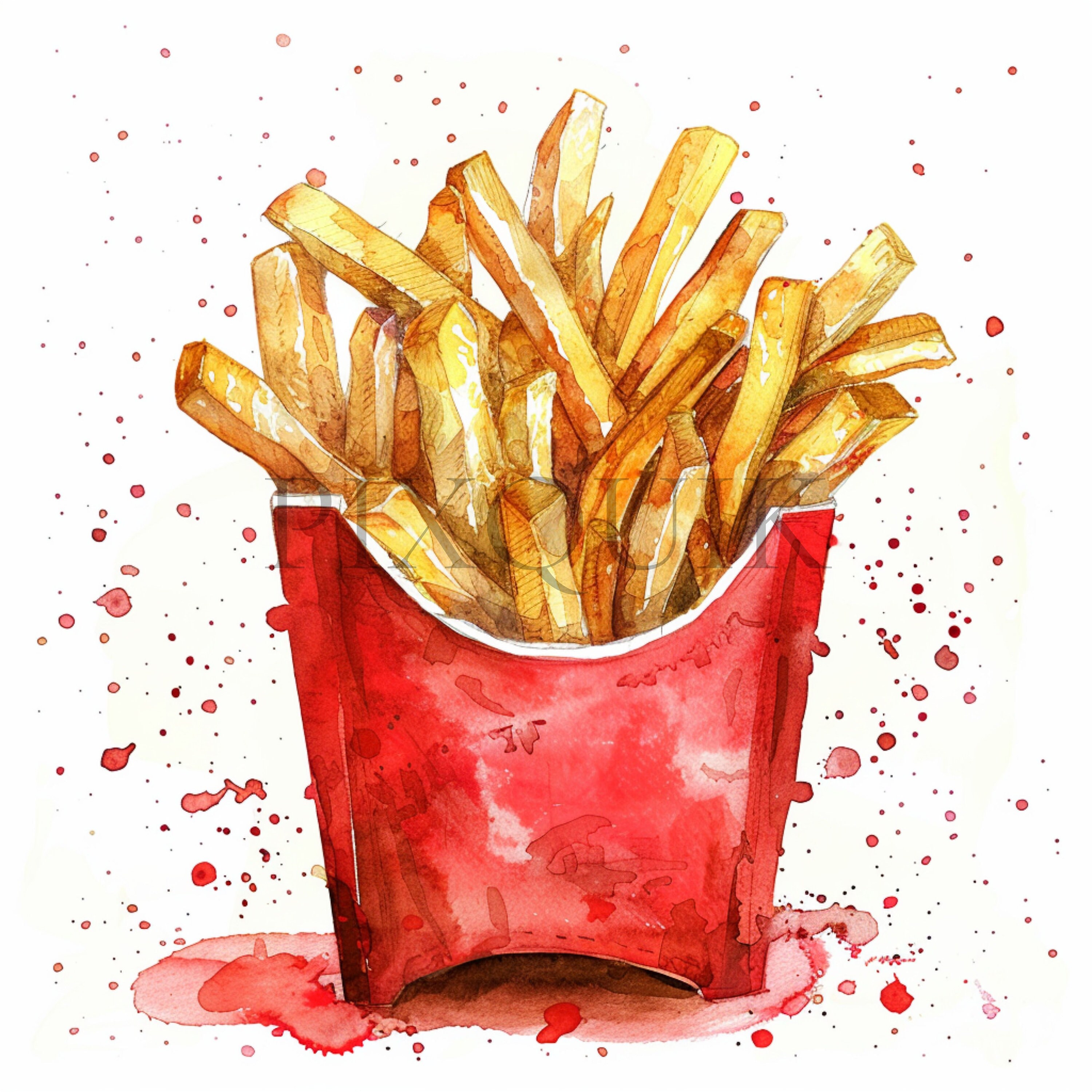 Watercolor French Fries Clipart 10 High Quality Jpgs Food Clipart Junk ...