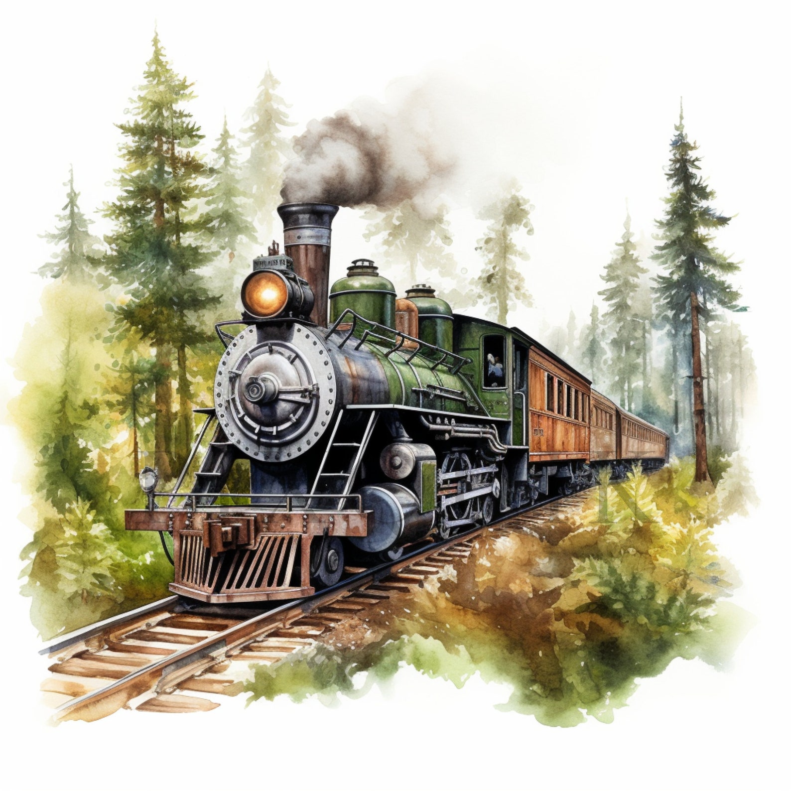 Watercolor Steam Train Clipart 10 High Quality Jpgs Digital Download ...