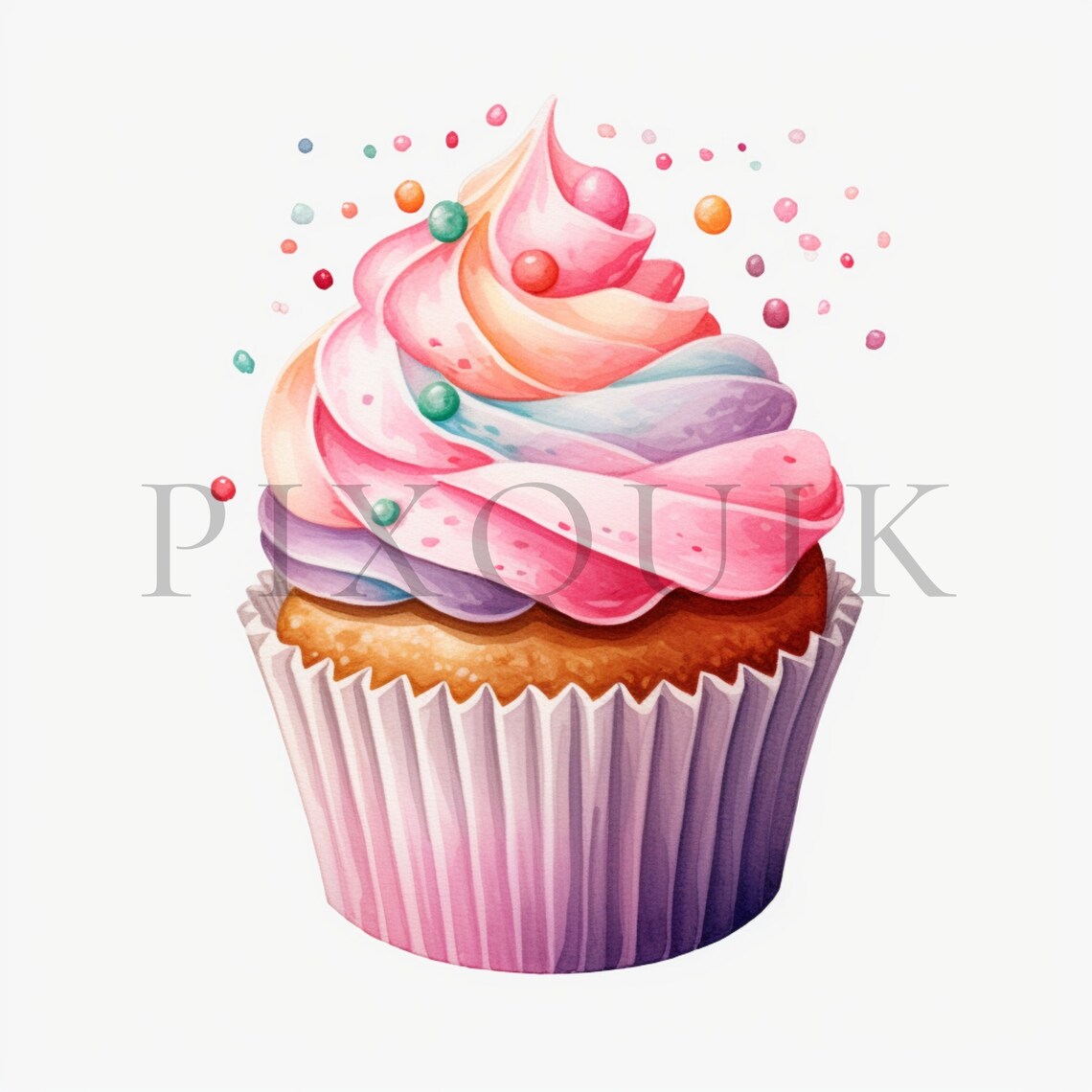 Watercolor Birthday Cupcake Clipart | Colorful Jpgs (digital Download ...
