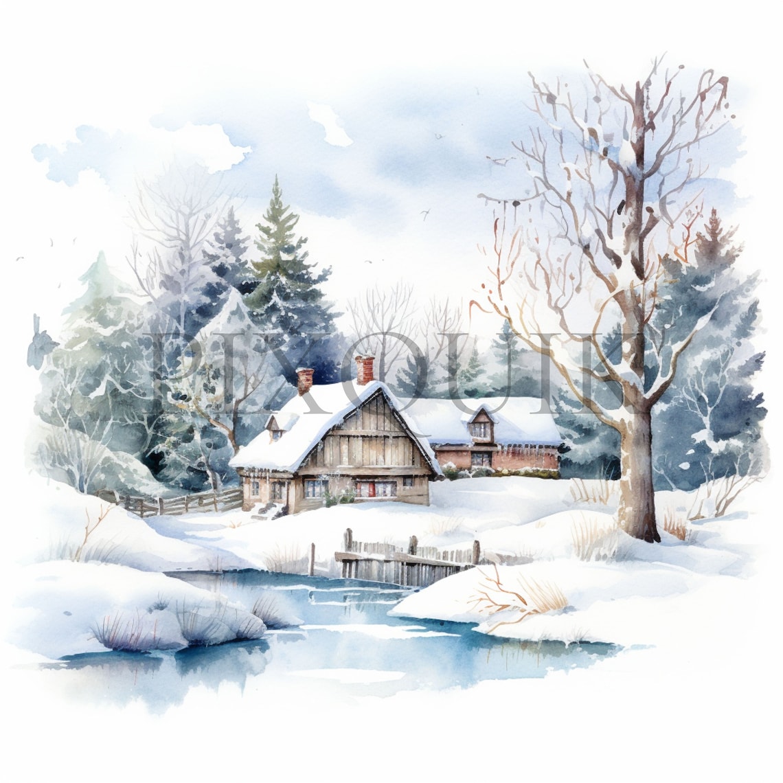 Watercolor Winter Clipart 10 High-quality Jpgs Digital Download Winter ...