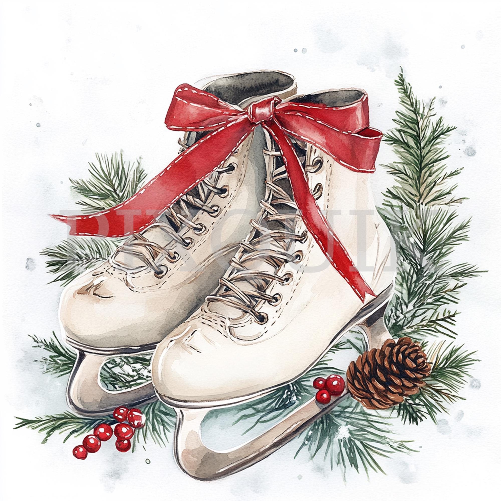 Vintage Christmas Ice Skates Clipart 4 PNG Files Card Making Digital ...