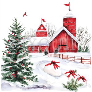 Watercolor Christmas Barn Clipart | Farmhouse Holiday Art (digital ...