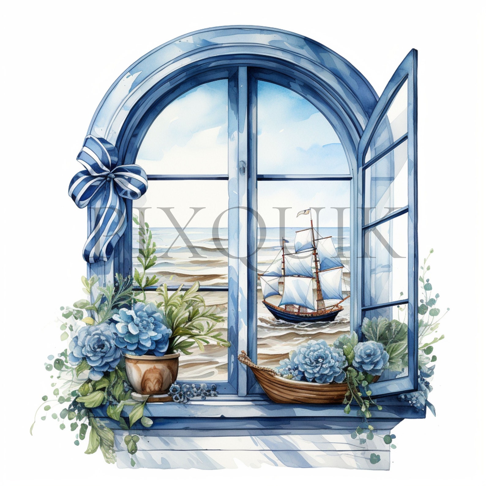 Watercolor Nautical Window Clipart | Maritime Jpgs (digital Download ...