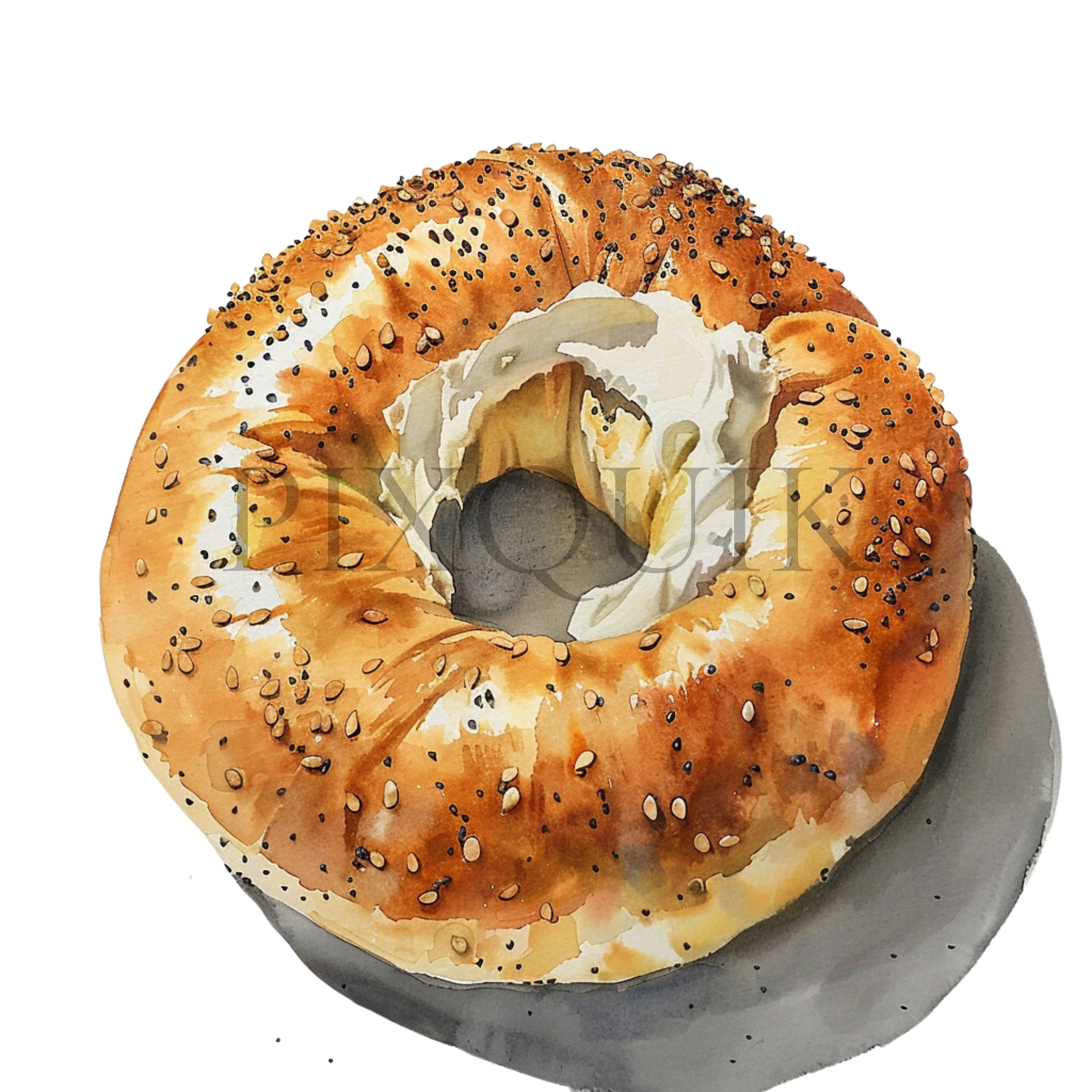Watercolor Bagel Clipart Bagel With Cream Cheese Clipart Bagel With ...