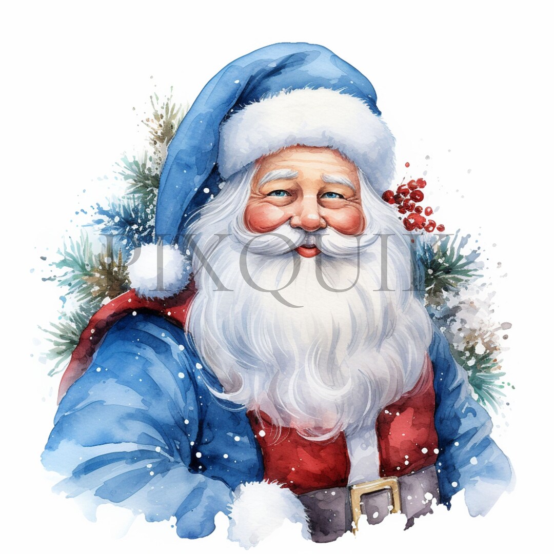 Blue Watercolor Santa Clipart | Festive Winter Graphics (digital ...