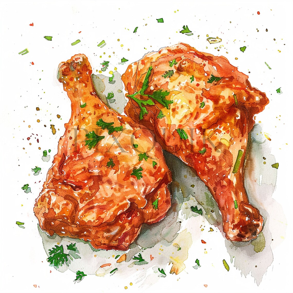 Watercolor Fried Chicken Clipart 10 High Quality Jpgs Fried Chicken ...