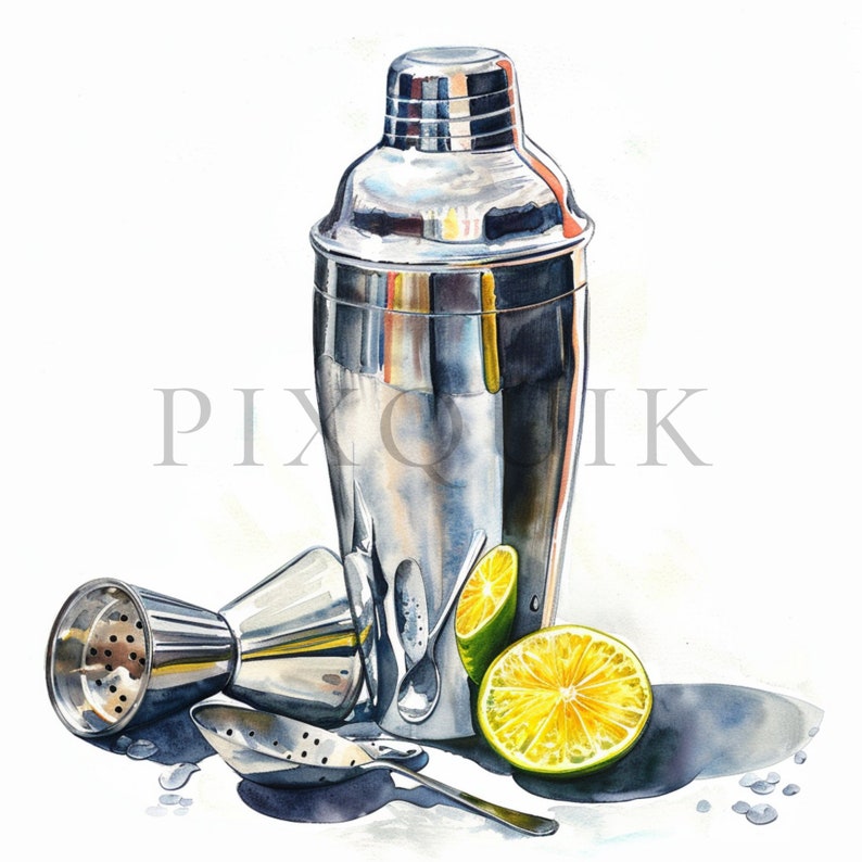 Watercolor Cocktail Shaker Clipart | Beverage Illustration (digital ...