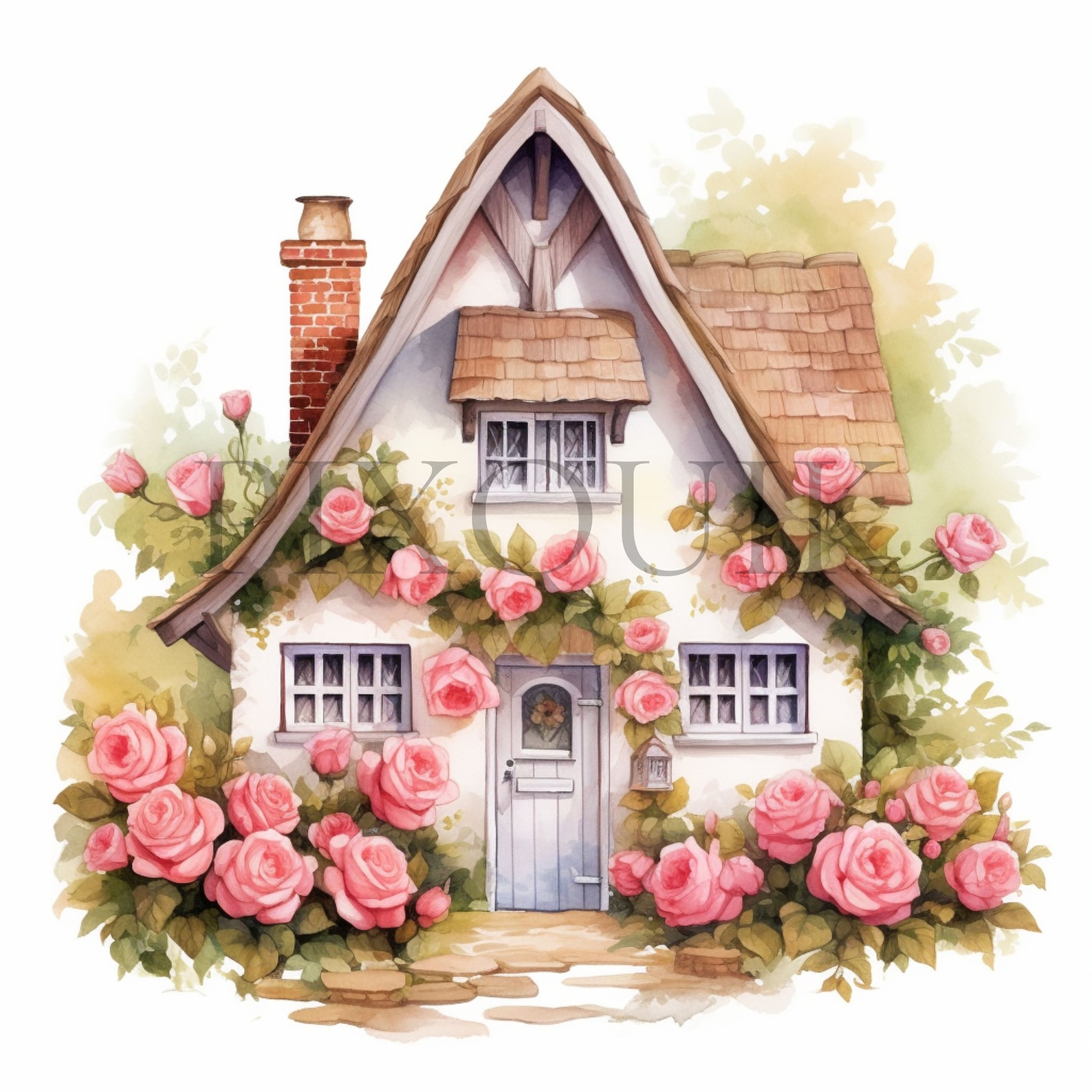 Rose Cottage Clipart | Watercolor Illustration, Floral Graphics (10 ...