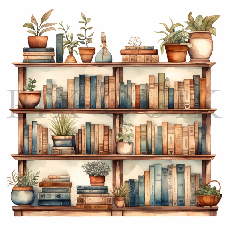 Watercolor Bookshelf Clipart – 10 High-quality Jpgs (digital Download ...