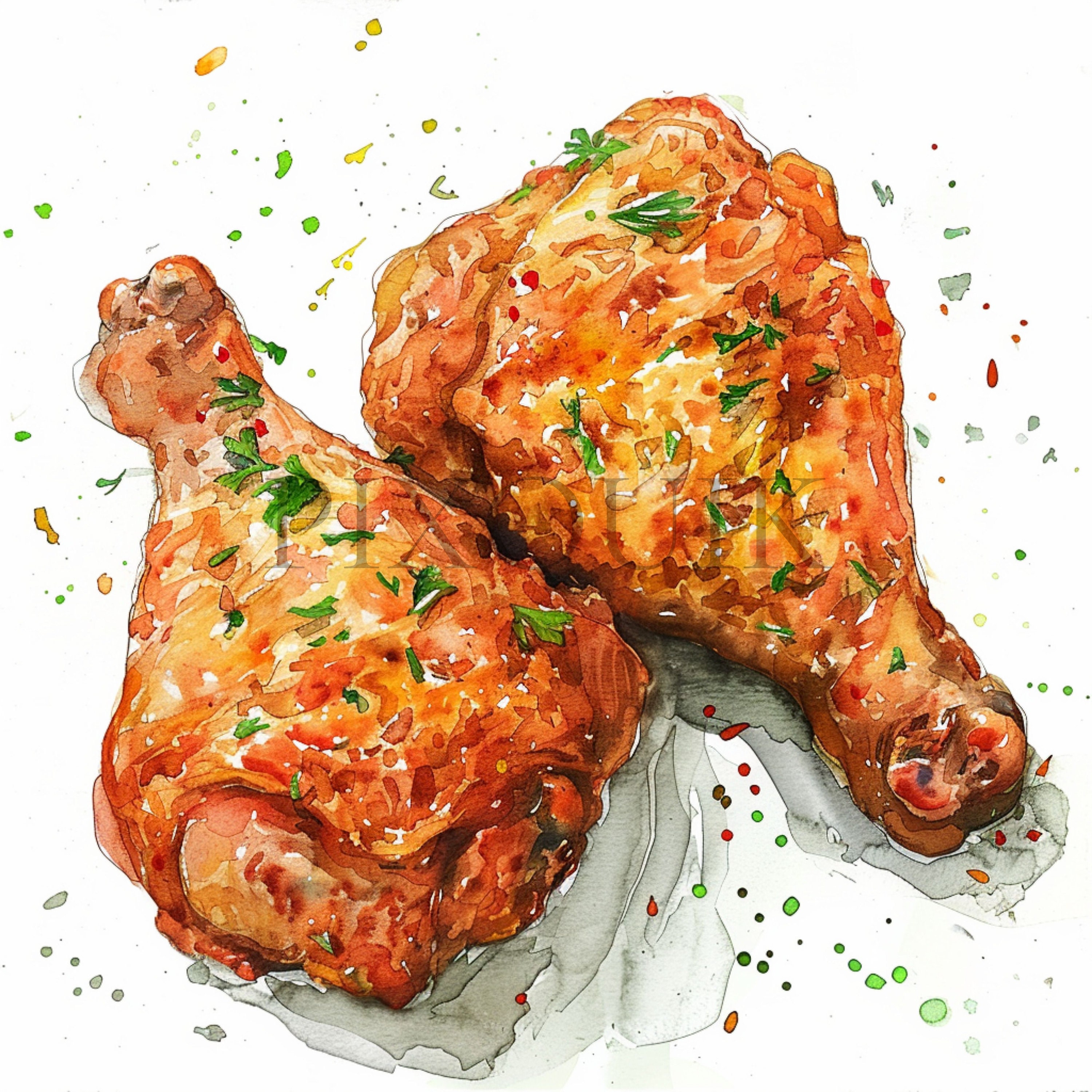 Watercolor Fried Chicken Clipart 10 High Quality Jpgs Fried Chicken ...