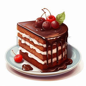 Slice of Chocolate Cakes Clipart | 10 High Quality Jpg's | Digital Download | Cake Art | Dessert ...