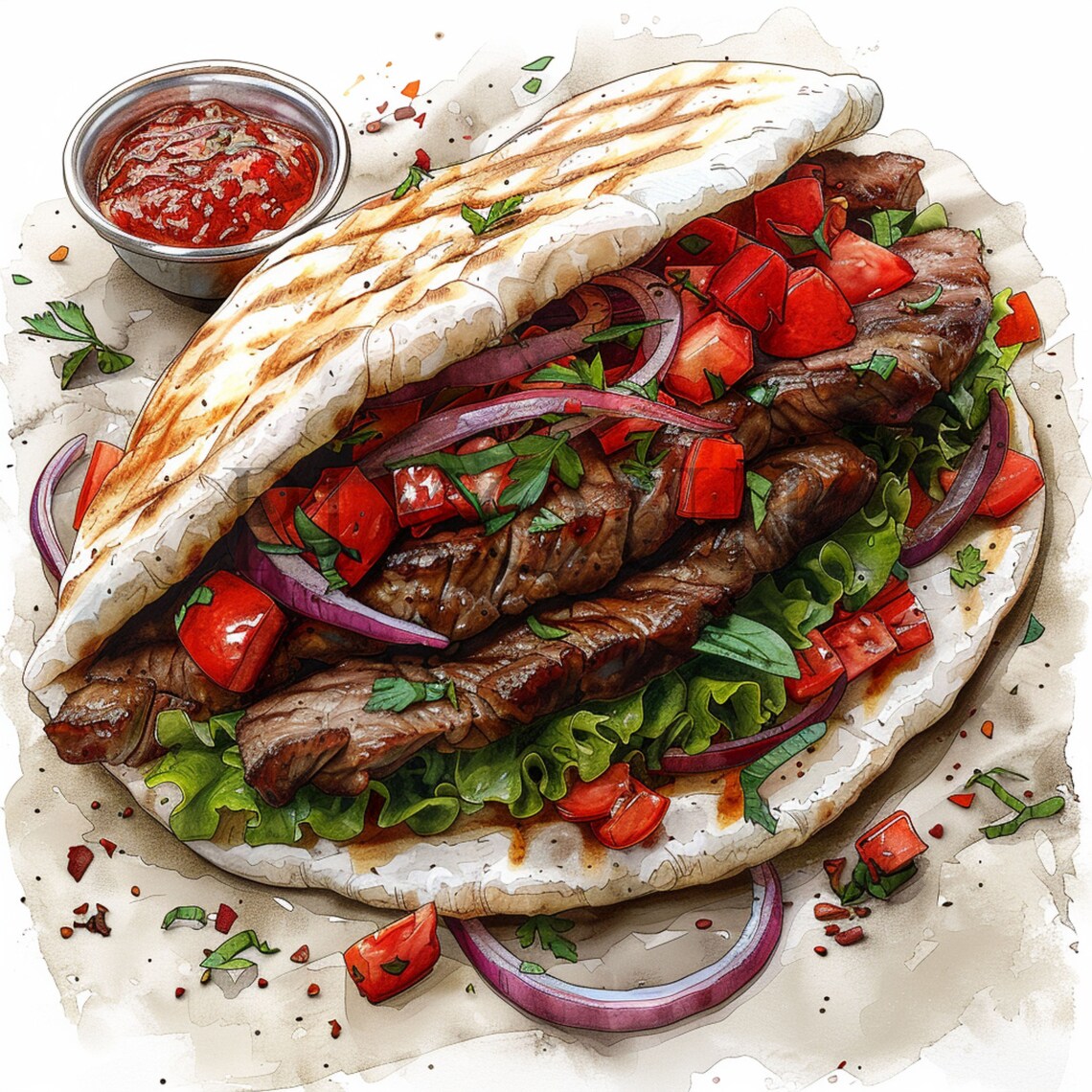 Watercolor Gyros Clipart 10 High-quality Jpgs Food Culture Gyros ...