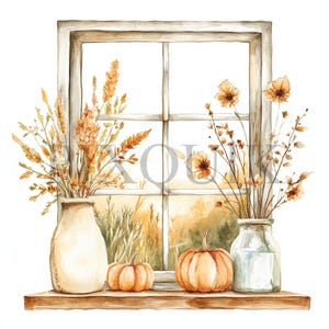 Boho Autumn Window Clipart | 10 High Quality Jpg's and PNG | Cozy Fall ...