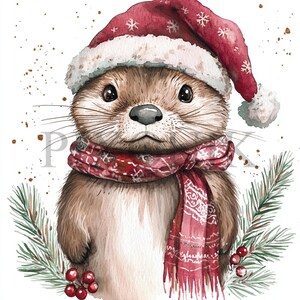 Otter With Christmas Hat Clipart 10 Jpg's Files and PNG Card Making ...