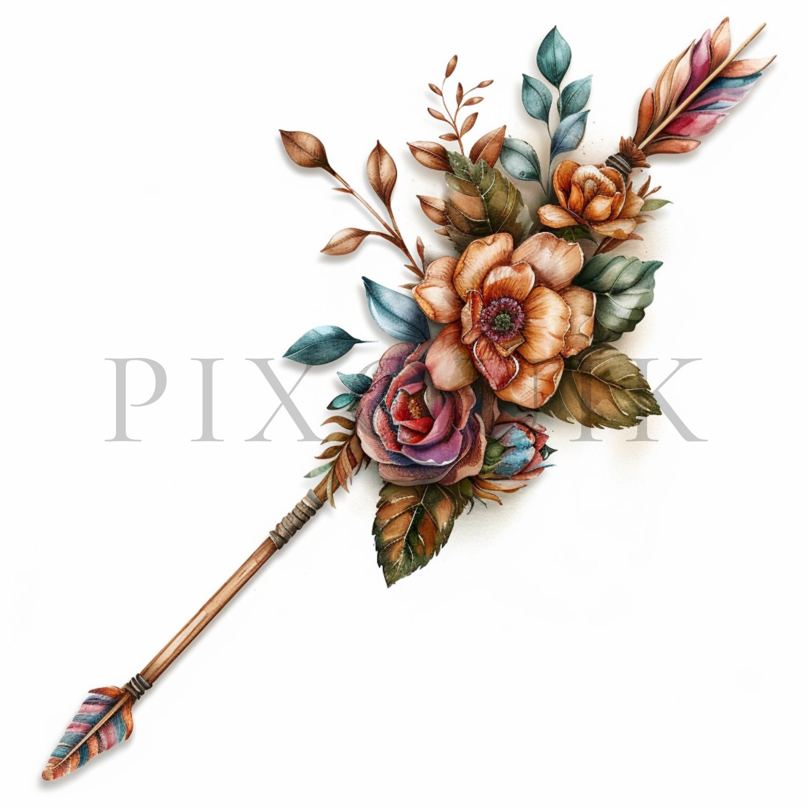 Floral Arrow Clipart | Tribal Arrow, Watercolor Flowers (digital ...