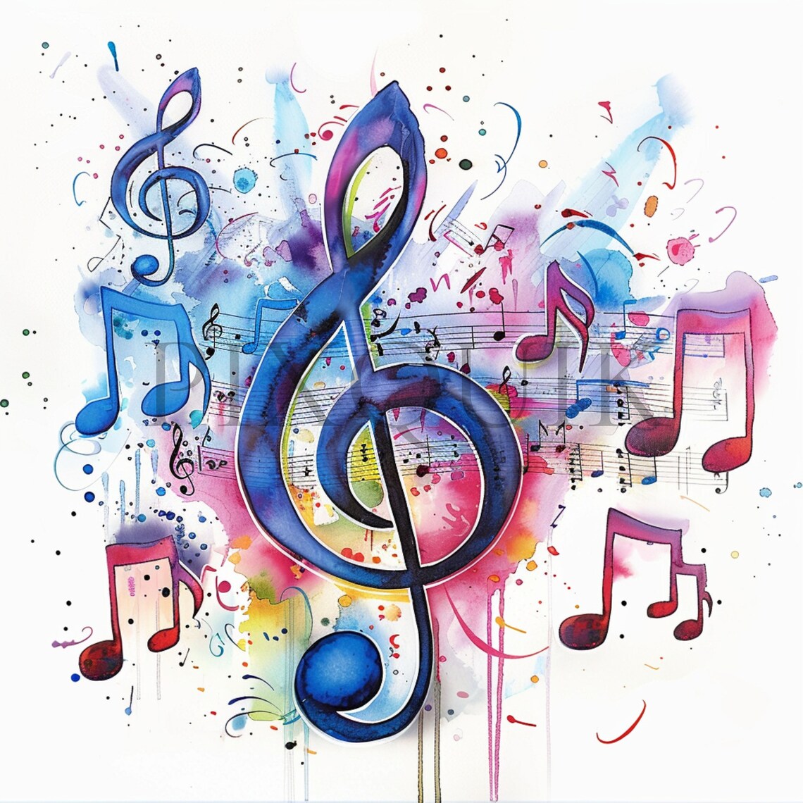 Watercolor Music Notes Clipart | High Resolution Jpgs (digital Download ...