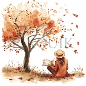 Autumn Woman Reading Clipart | 10 High Quality Jpg's and PNG | Cozy ...