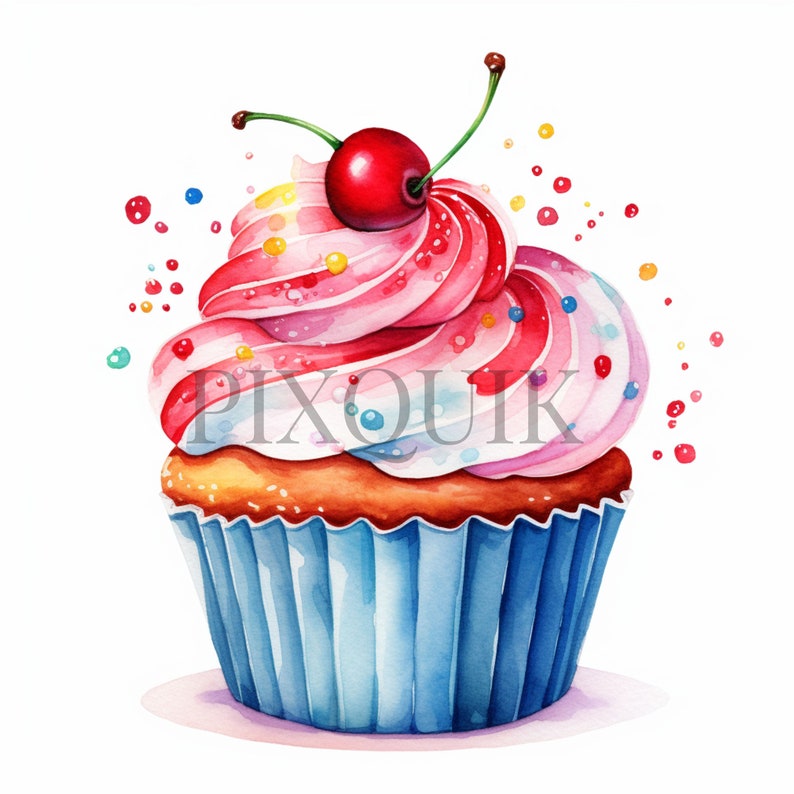 Watercolor Cupcake Clipart – 10 Jpgs, Commercial Use (digital Download ...