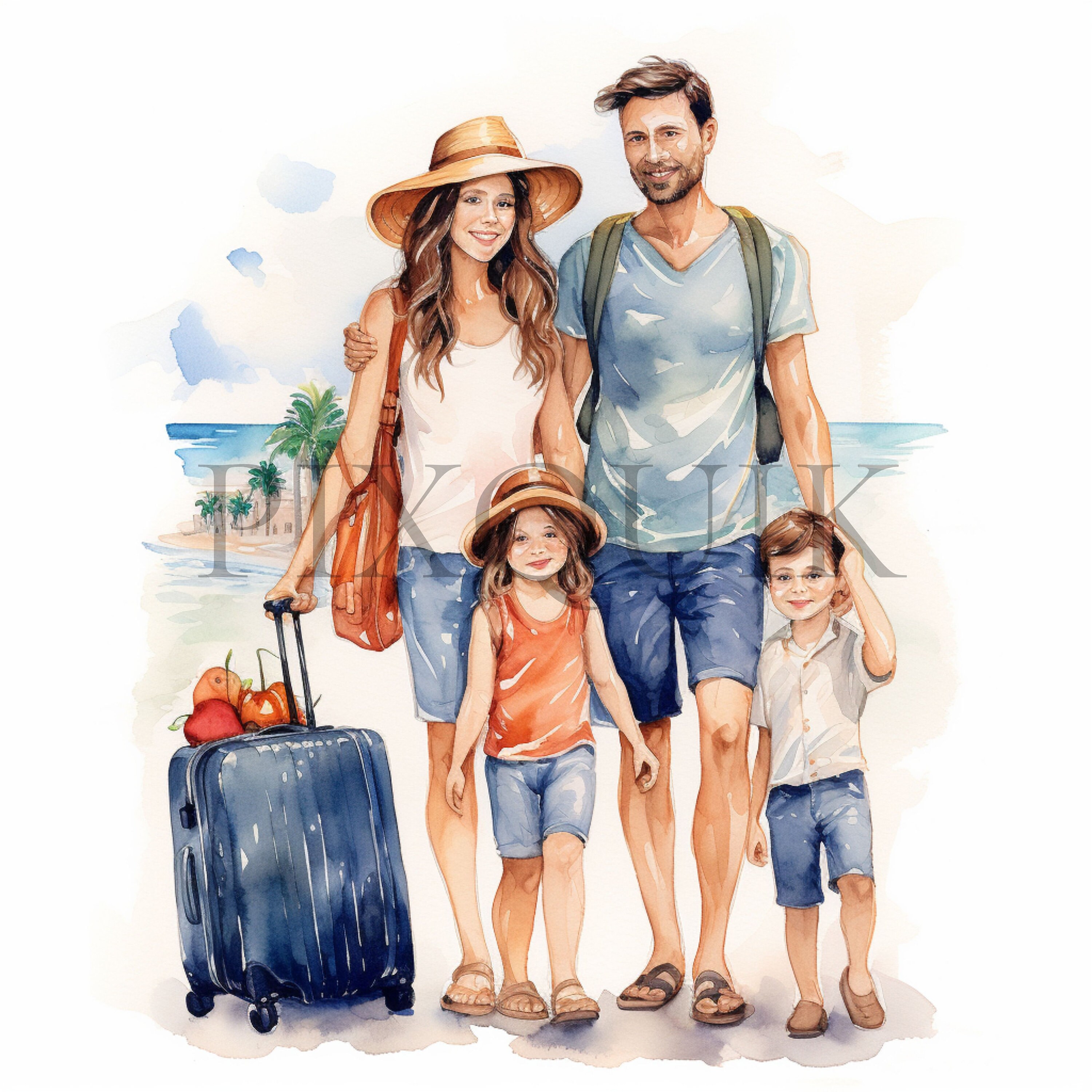 Family Travel Clipart | Watercolor Vacation Art (digital Download) - Etsy