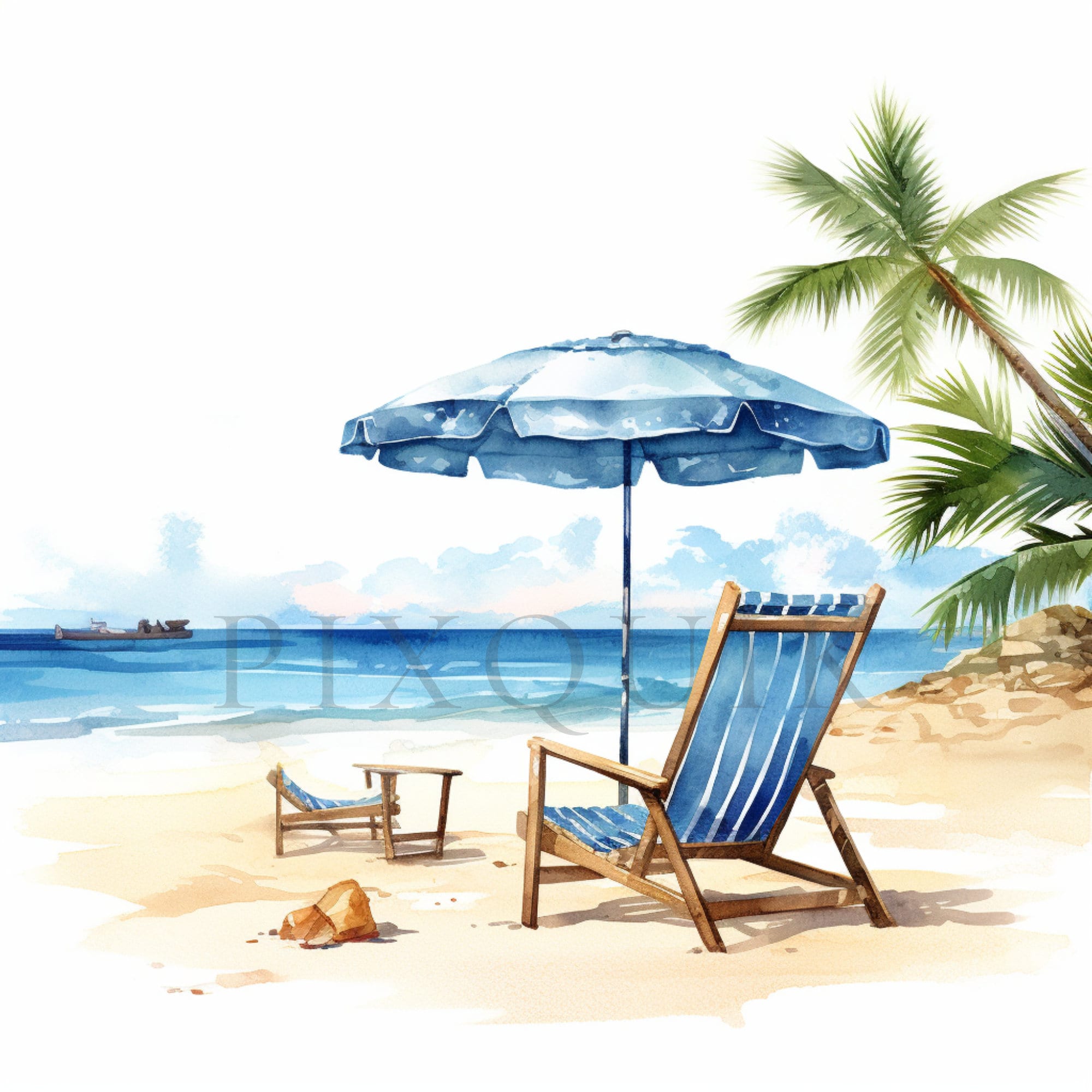 Beach Watercolor Clipart 10 High Quality Jpgs Digital Download Beach ...