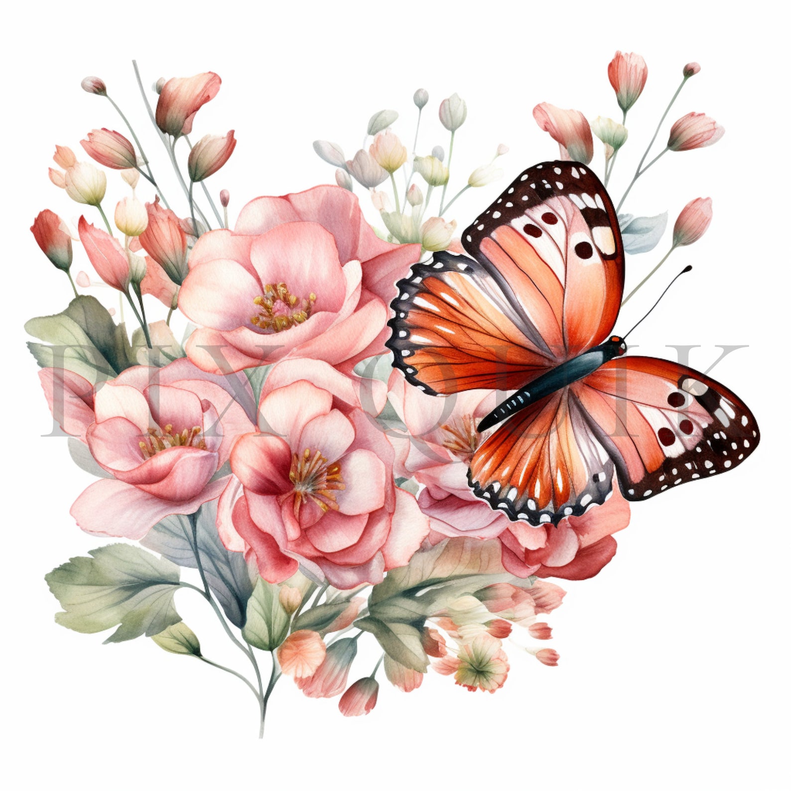 Floral Watercolor Butterfly Clipart 10 High Quality Jpgs Printable ...