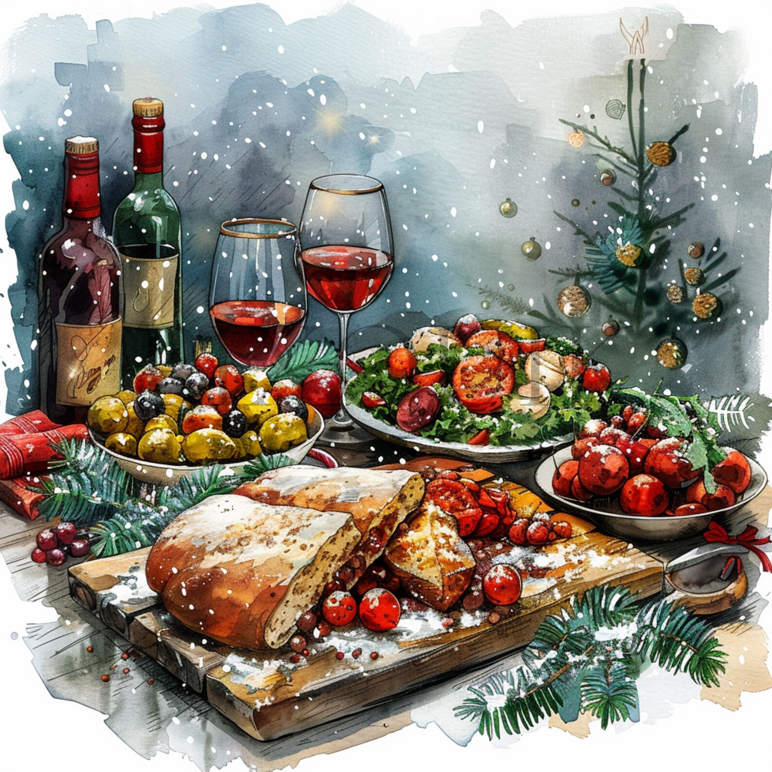 Christmas Dinner Clipart | Holiday Food Illustrations (digital Download ...
