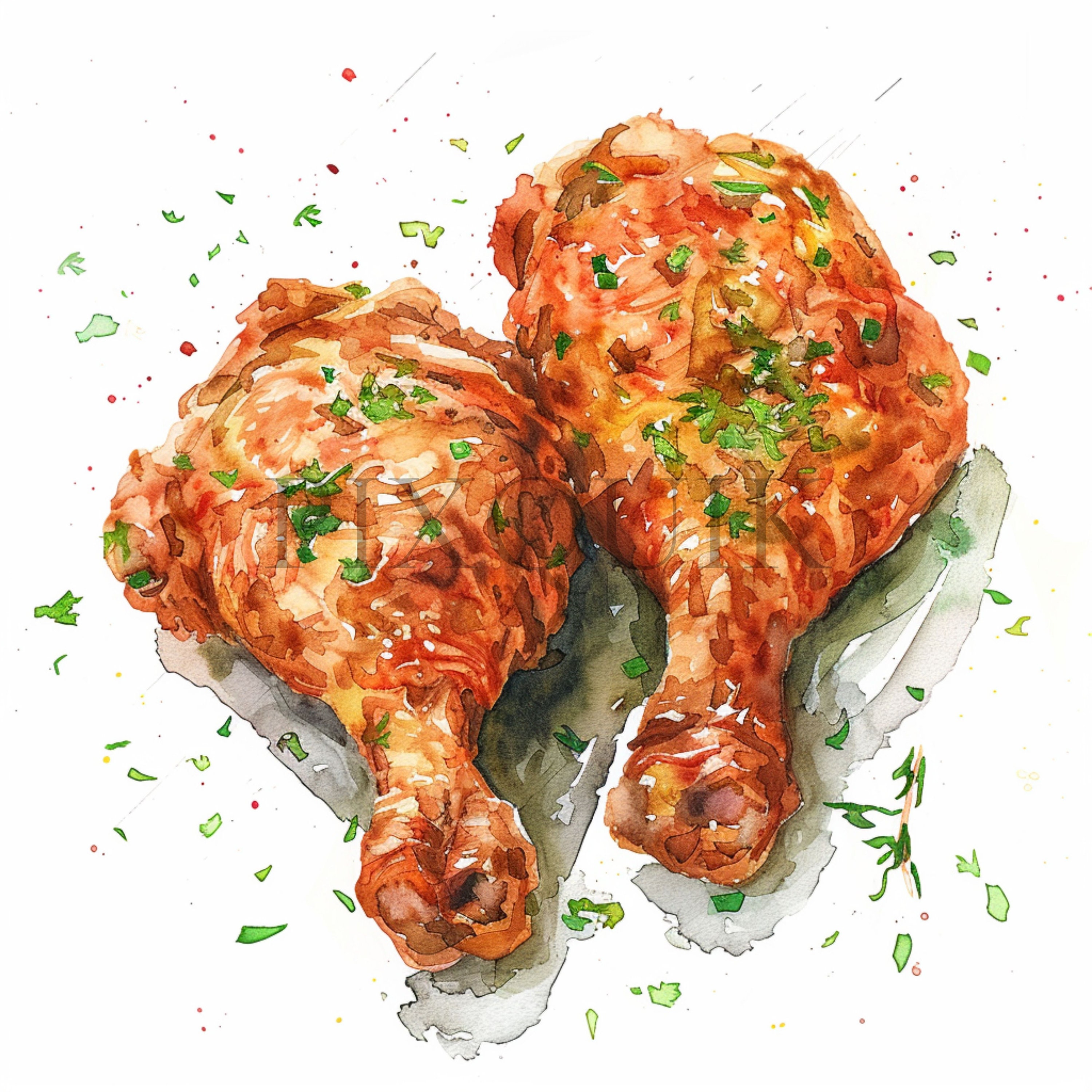 Watercolor Fried Chicken Clipart 10 High Quality Jpgs Fried Chicken ...