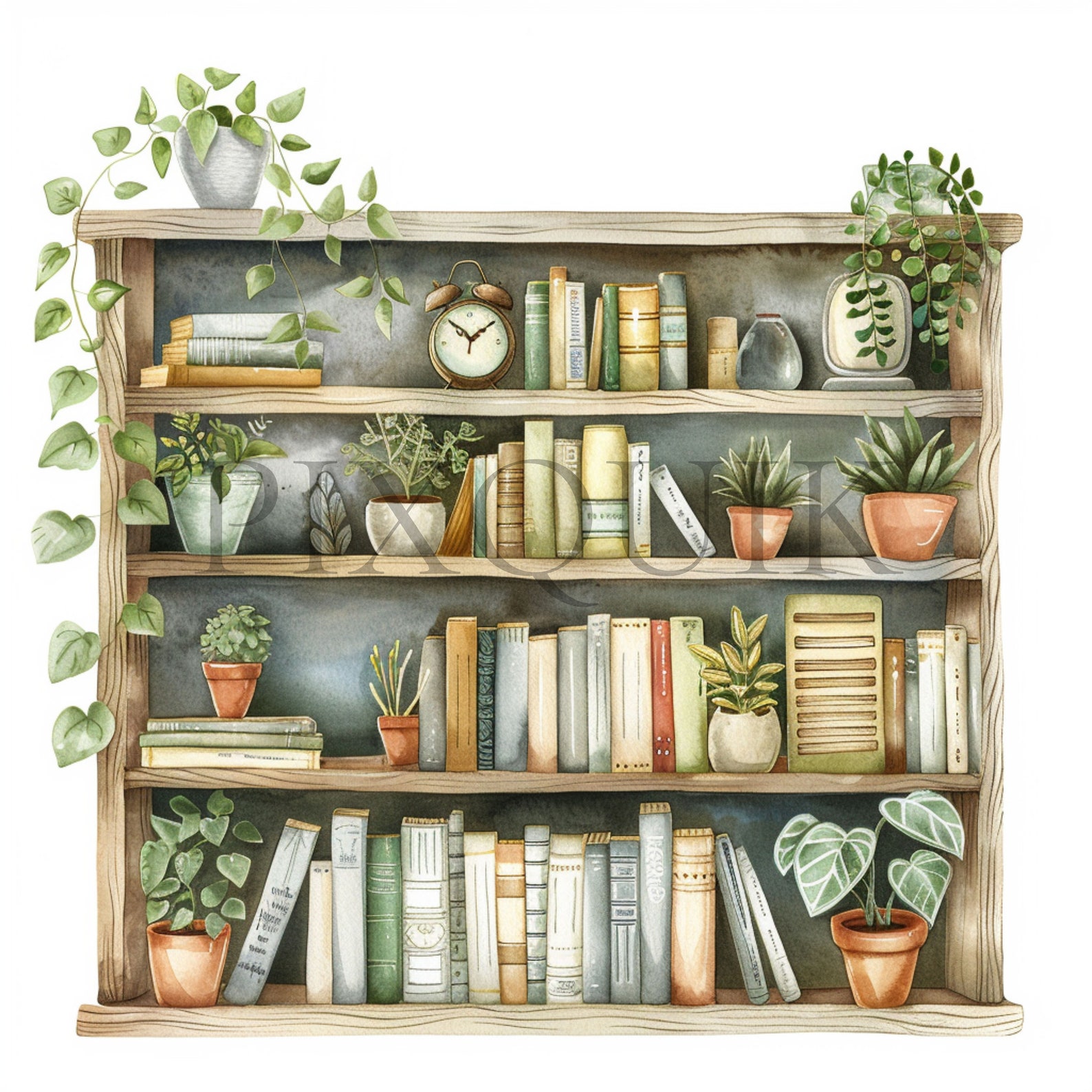 Watercolor Bookshelf Clipart 10 High Quality Jpgs Floral Bookshelf ...