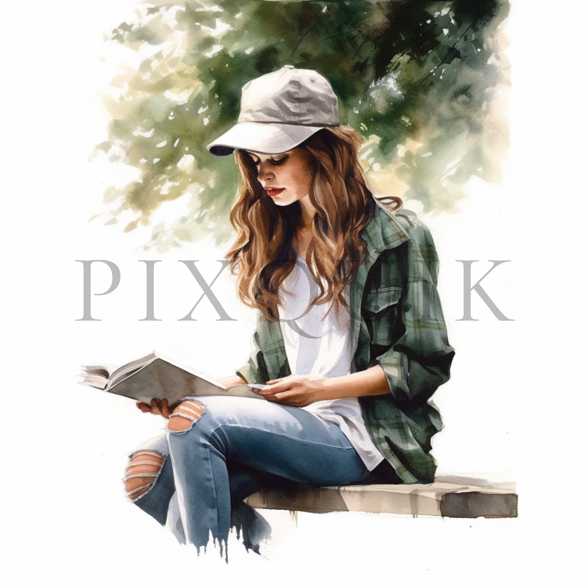 Girl Reading Clipart 10 High Quality Jpgs Digital Download Reading ...